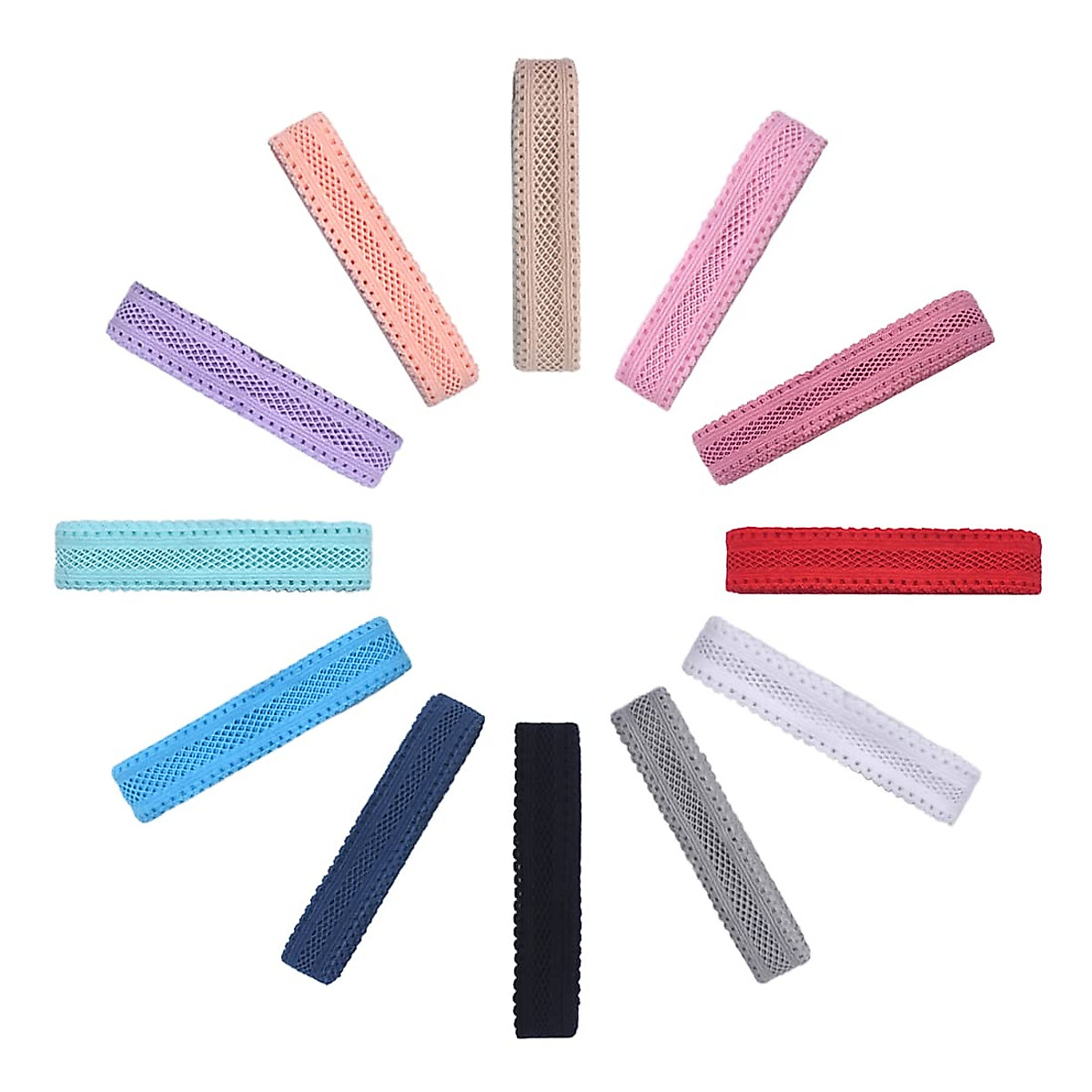 Bristlegrass Picot Loop Mesh Elastic Band 5/8" Frilly Lace Spandex Ribbon for Hair Tie Headband Lingerie Underwear Sewing Trim (Combo E-5/8 Inch X 24 Yards)