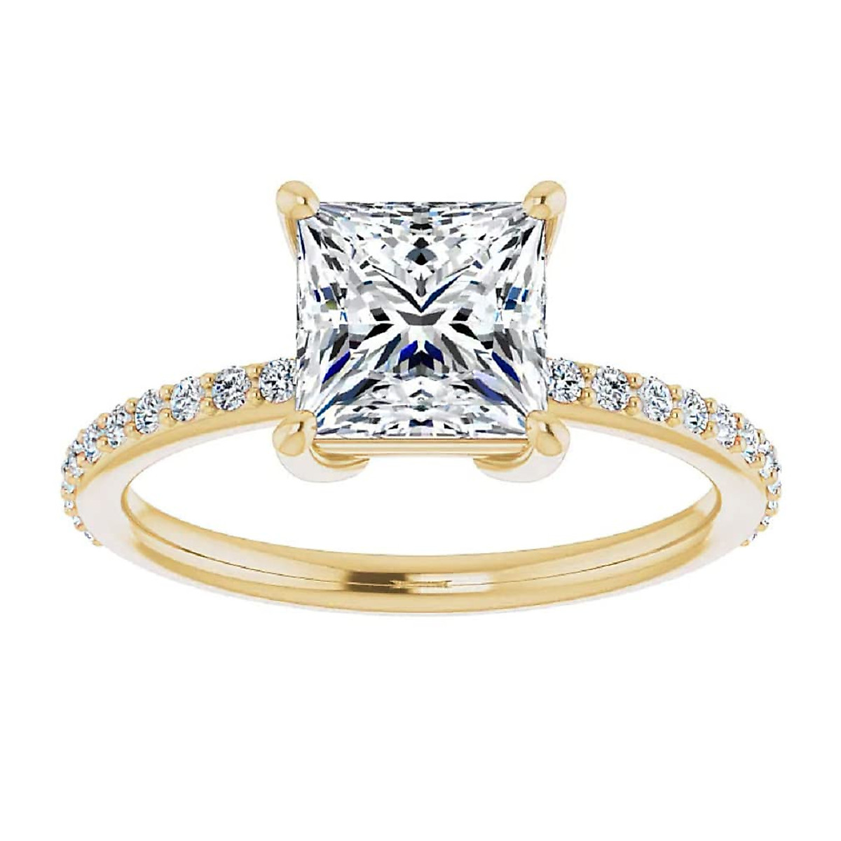 10K Solid Yellow Gold Handmade Engagement Rings 2.0 CT Princess Cut Moissanite Diamond Solitaire Wedding/Bridal Ring Set for Women/Her Propose Ring (6), White