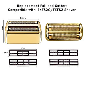 2 Pack Professional Replacement Foil and Cutters for BaBylissPRO Barberology Double Foil Shaver, Compatible with BaBylissPRO Barberology FXFS2 Shaver，Gold