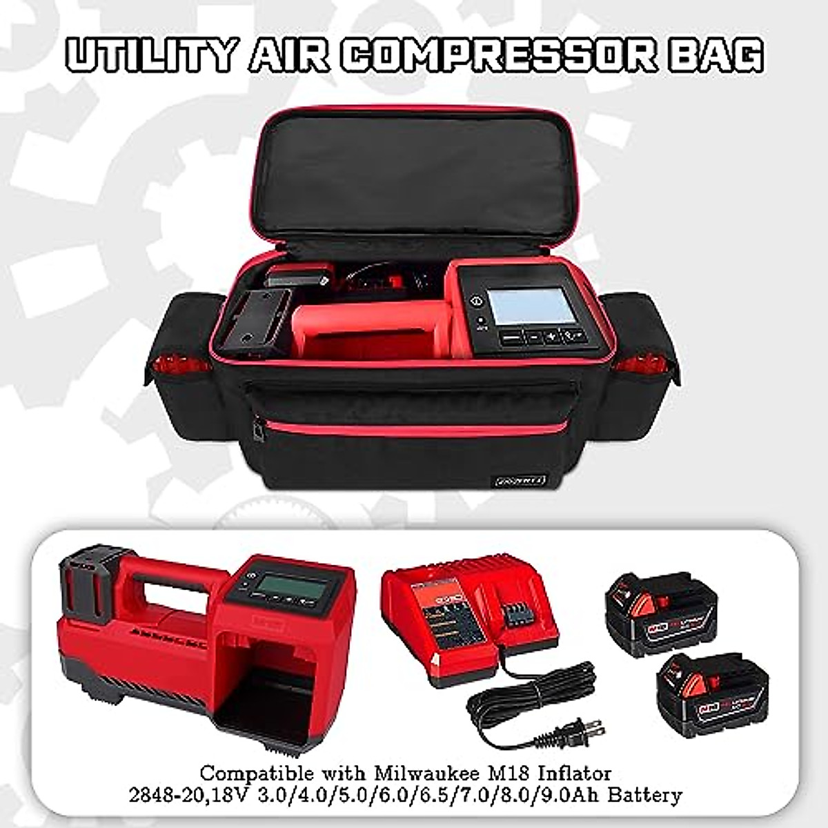 ZIOZERTT Air Compressor Bag Compatible with Milwaukee M18 Tire Inflator 2848-20/Craftsman V20, Air Pump Carrying Case Fits for Milwaukee Tools Accessories and 18V Battery, Black (Bag Only)