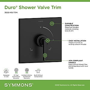 Symmons 3600-MB-TRM Duro Shower Valve Trim in Matte Black (Valve Not Included)