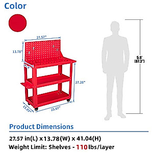 3 Tier Rolling Tool Cart on Wheels,330 LBS Capacity Heavy Duty Metal Utility Cart Wagon,Industrial Commercial Service Tool Cart Storage Organizer for Mechanics, Garage, Warehouse & Repair Shop