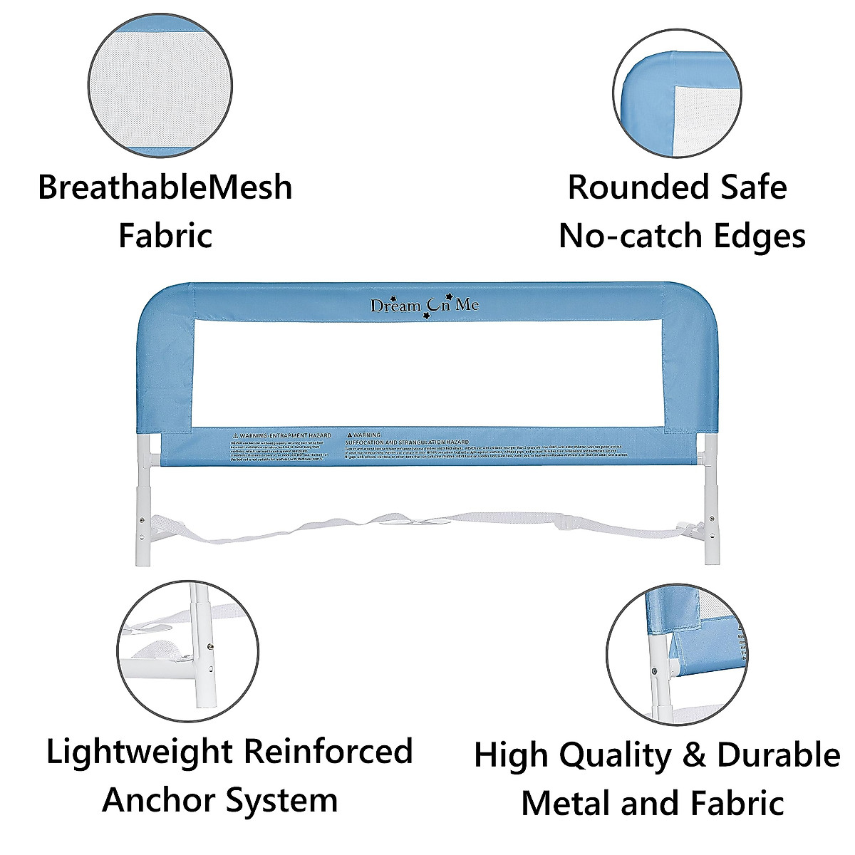 Adjustable Mesh Bed Rail in Blue, Two Height Levels, Breathable and Durable Fabric, Lightweight and Portable Bed Rail for Toddlers, Double Pack