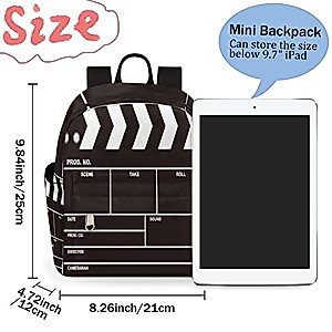 Black Movie Clapboard Mini Backpack for Women Girls, Small Backpack Purse Travel Shoulder Bag Casual Lightweight Daypack Fashion Backpack