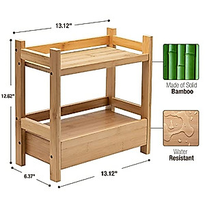 Sorbus 2-Tier Bamboo Countertop Shelf with Hidden Drawer - Makeup Organizer - Multi-Purpose Storage for Skincare, Toiletries, Desktop - Display Stand Shelf for Bathroom Vanity Counter, Kitchen, Office