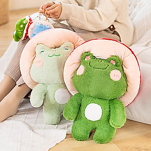 KOJAGARRI Cute Frog Red Hat, Kawaii Plush Toy Frog Fungus Plush Pillow,Interesting Throw Pillow Home Room Decor Kids Adults Birthday Gifts (Dark green frog wearing a red hat, 16.5 in)