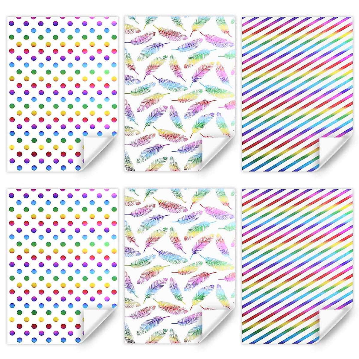 Premium Foil Birthday Wrapping Paper Flat Sheets (6-Sheets, 3-Designs: 23 sq. ft. ttl)- Colorful Gold Rainbow Feather, Polka dot, Stripe-Gift Wrap for Birthday, Wedding, Christmas Day, Happy New Years,Valentine's Day, Baby Shower, Bridal Shower