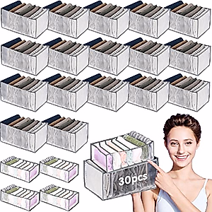 30 Pcs Wardrobe Clothes Organizer Clothing Drawer Organizer Foldable Mesh Closet Dividers Storage for Jeans, Trousers, T Shirts and Skirts (7 Grid)