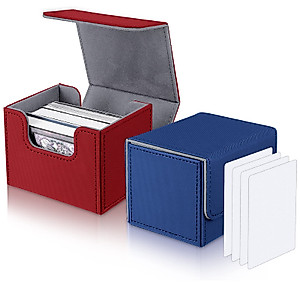 2 Pieces Card Deck Case Trading Card Storage Boxes Magnetic Deck Holder Leather Deck Sleeves to Storage 100 Cards Guardian Guardian (Horizontal,Red, Blue)