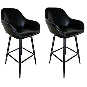 BTEXPERT 25 inch Bucket Black Faux Leather Accent Dining Bar Chair Set of 2