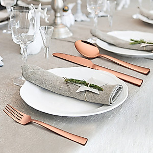 Homikit 46-Piece Copper Silverware Set with Serving Utensils, Stainless Steel Square Flatware Cutlery Set for 8, Modern Home Restaurant Hotel Eating Utensils, Include Fork Spoon Knife, Dishwasher Safe