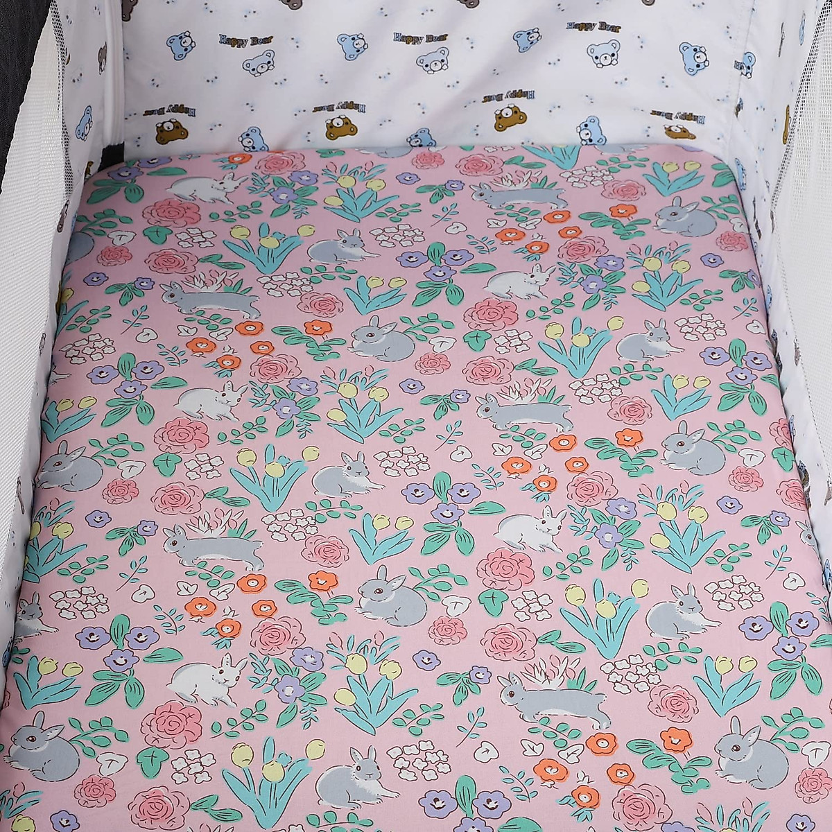 Tontukatu Bassinet Sheet Set 2 Pack Snug Fitted Cradle Fitted Sheets, Stretchy Ultra Soft, for Oval Rectangle Hourglass Bassinet Mattress, Unisex Boy Girl, Floral Rabbit & Grey