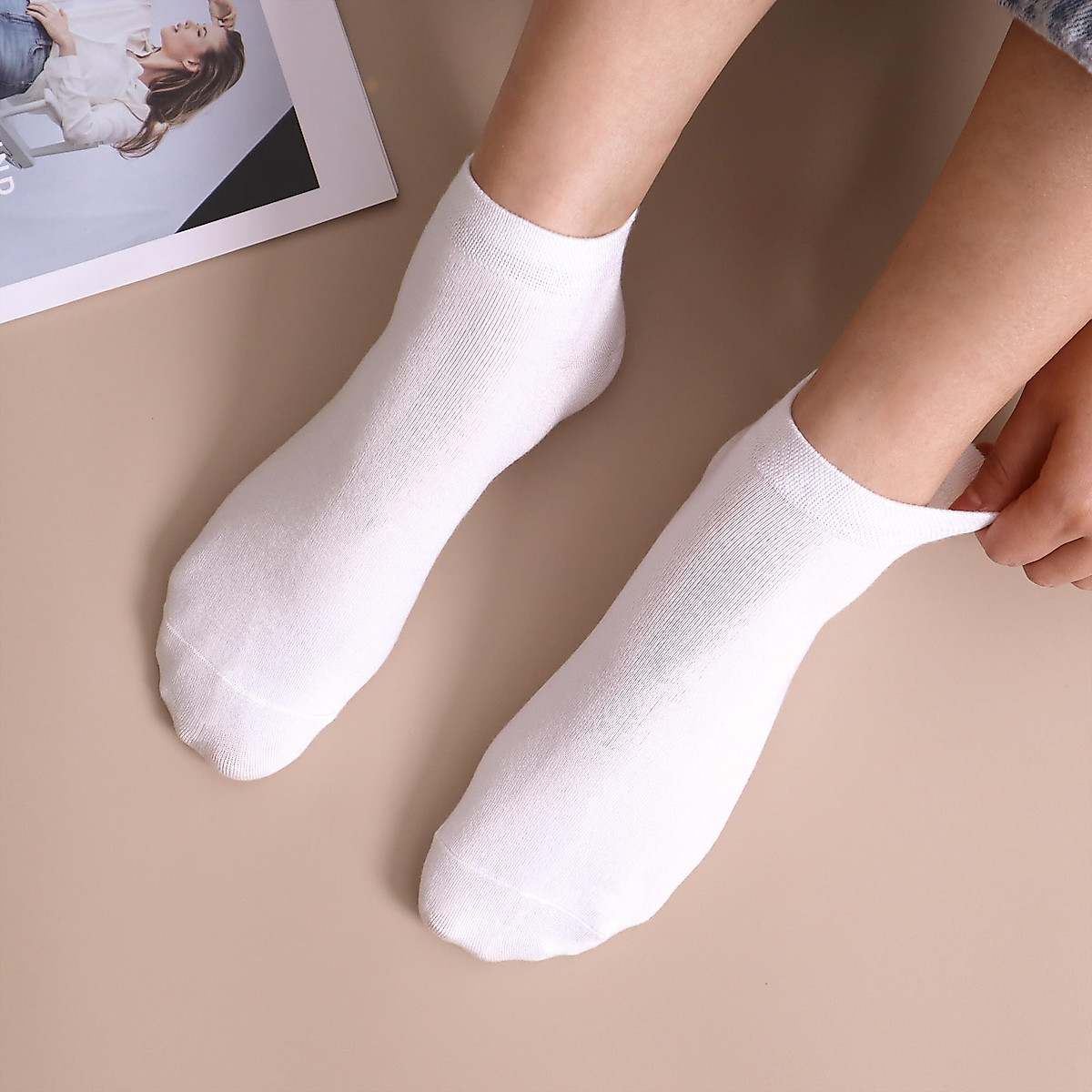 SERISIMPLE Women Viscose Bamboo Ankle Socks Low Cut Thin Sock Lightweight Pastal Color Soft Sock 5 Pairs(White, Medium)