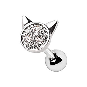 Pierced Owl 16G Stainless Steel CZ Crystal Cat Head Cartilage Helix Tragus Stud Earring