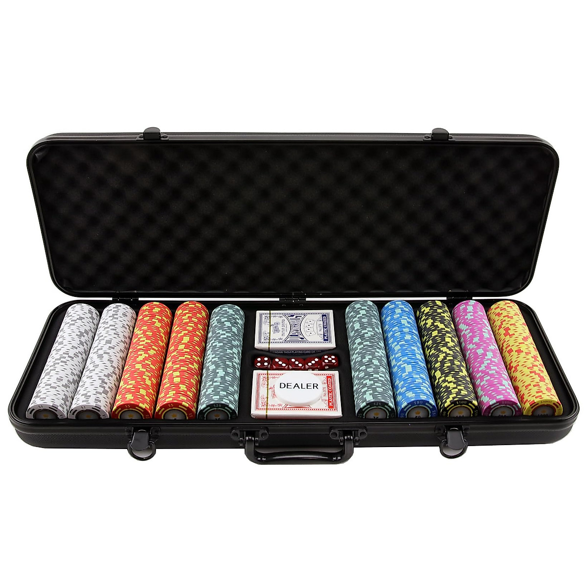 Versa Games 13.5 Gram Poker Chips - Clay Poker Chips Set - 500 Piece Crown Casino Poker Set with Numbers Denomination - New Upgraded Poker Case