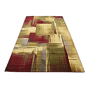 Unique Loom Barista Collection Modern, Abstract, Urban, Distressed, Rustic, Warm Colors Area Rug, 5 ft x 8 ft, Multi/Olive