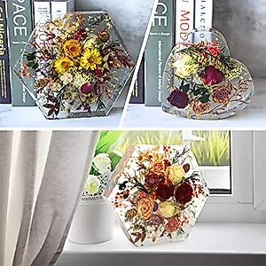 3 PCS Large Resin Molds Silicone Kit, Including Deep Hexagon, Heart, Square Epoxy Resin Casting Mold for Flower Preservation Bookends DIY Art