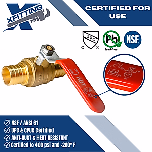 XFITTING 20 Pieces 1" Pex Ball Valve Hot/Red, 24-2-5=20X (20-Packs)