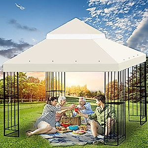 Rutile 10' X 10' Gazebo Canopy Replacement, 2 Tier Patio Cover Canopy Top- Dual Tier Gazebos Pavilion Cover-Beige