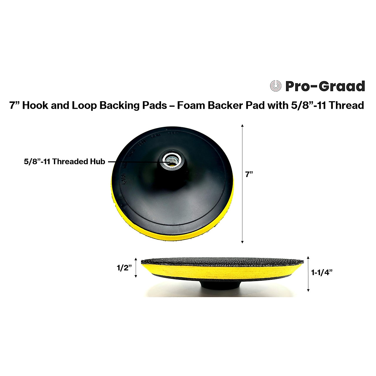 Pro-Graad 7" Hook and Loop Backing Plate for Sanding, Polishing Buffering Pads, Backer Pad with 5/8”-11 (5/8 inch TPI), 7 inch Backup Pad for Angle Grinder Drill Polisher Buffer