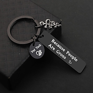 MAOFAED Vet Techs Gift Funny Veterinary Technician Gift Because People Are Gross Veterinarian Keychain Vet student gift Veterinarian Graduation Gift (because people are gross black)