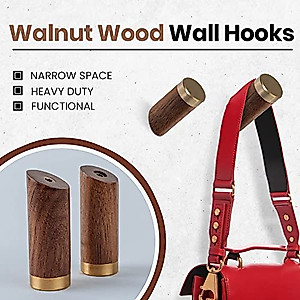 Pillarr Wooden Wall Hooks with Brass Cap and Mounting Hardware - Angled Wood Wall Hooks Set of 2 Wooden Pegs for Hanging - Decorative Hooks for Hat, Bag, Coat, Towel