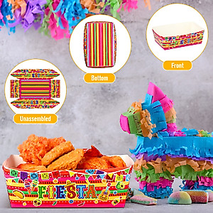 Sumind 50 Pcs Mexican Nacho Trays Disposable Food Trays Fiesta Party Decorations Paper Snack Taco Boats for Popcorn Candy Hot Dog Cinco De Mayo Birthday Mexican Party Supplies(Bright)