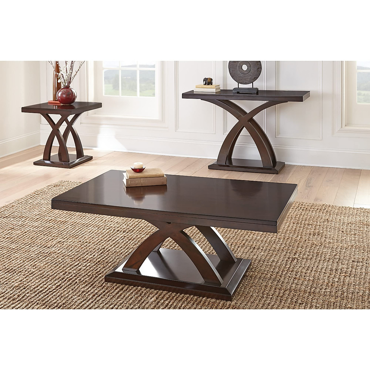 Steve Silver Company Jocelyn End Table, Traditional and Farmhouse Design, Curved Crisscross Legs, Living Room Accent Table, Office Space 24" W x 24" D x 24" H, Brown