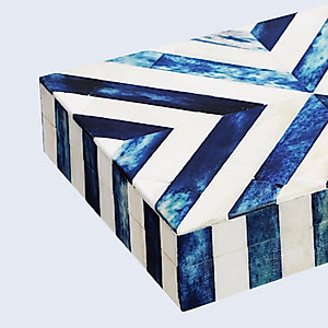 Handicrafts Home Handmade Chevron Pattern Decorative Box - Storage Organizer, Decor Centrepiece, Memory Keepsakes, Home Decor - Boho Style Treasure Box, Multipurpose Gift - Blue, 8x5x1.5