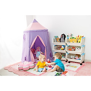 MAGDESIGNER Toys Chest Large Baskets Storage Bins Organizer with Wheels For Kids Can Move EverywhereNatural/Primary (Primary Collection)(6 White)