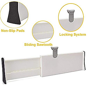 Xavnia Drawer Divider Organizers 6 Pack, Adjustable Separators High Expandable from 11-17 Inches for Bedroom, Closet, Baby Drawer, Office Desk, Kitchen Storage