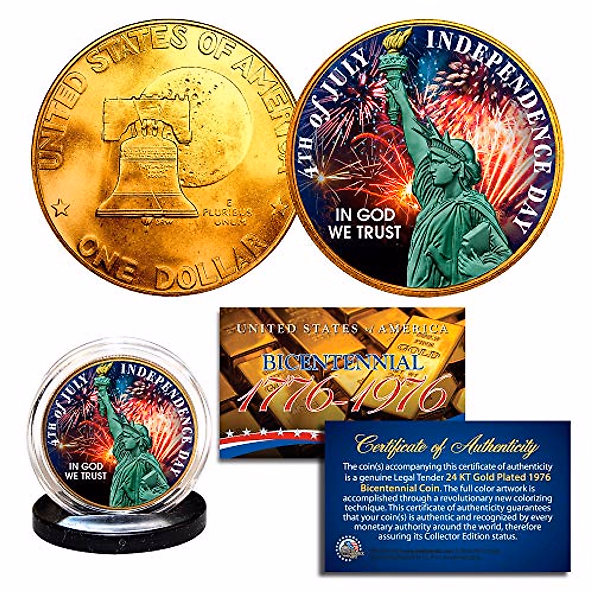 Independence Day July 4th - 1976 IKE Eisenhower Dollar U.S. Coin 24K Gold Plated