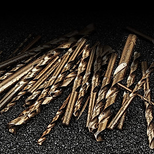 Powertough Titanium Drill Bit Set - 21-Piece M35 Co 5% High Speed Steel HSS for Steel Alloy and Other Hard Metals Fully Ground with 135°Split Point Drill Bits in Deluxe Metal Box E01014