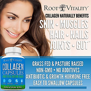 Root Vitality Collagen Peptides Capsules - Grass-Fed, Pasture-Raised Hydrolyzed Protein Supplement for Skin, Hair, & Nails - Non-GMO, Zero Sugar Daily Pills for Men & Women (180 Capsules)