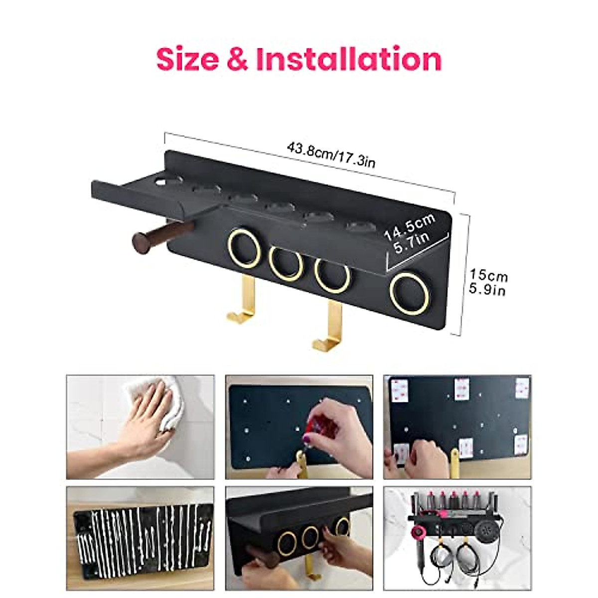 Storage Holder for Dyson Airwrap, Wall Mount Stand for Dyson Supersonic and Styler, Nail-Free Aluminum Alloy Hair Dryer Holder for Dyson, Organizer Rack for Bathroom Bedroom Hair Salon Barbershop