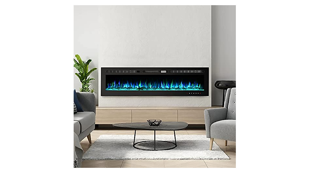 PAOLFOX 70 Inch Electric Fireplace Insert with Remote – Modern Wall Mount