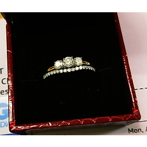 Near 1.00 Carat Diamond 14k Gold Engagement Ring Set For Women 3 Stone Bridal Ring Set 0.33cts Solitaire Round Diamond Pave Set Anniversary Wedding Bands (Color HI/Clarity I1-2) (white gold)