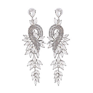 14K Gold Crystal Drop Earrings for Women,Luxury Tassel Design Long Dangle Earrings with Moissanite,Fashion Jewelry Gift for Mom,Girlfriend,Wife (White, 14K Gold)