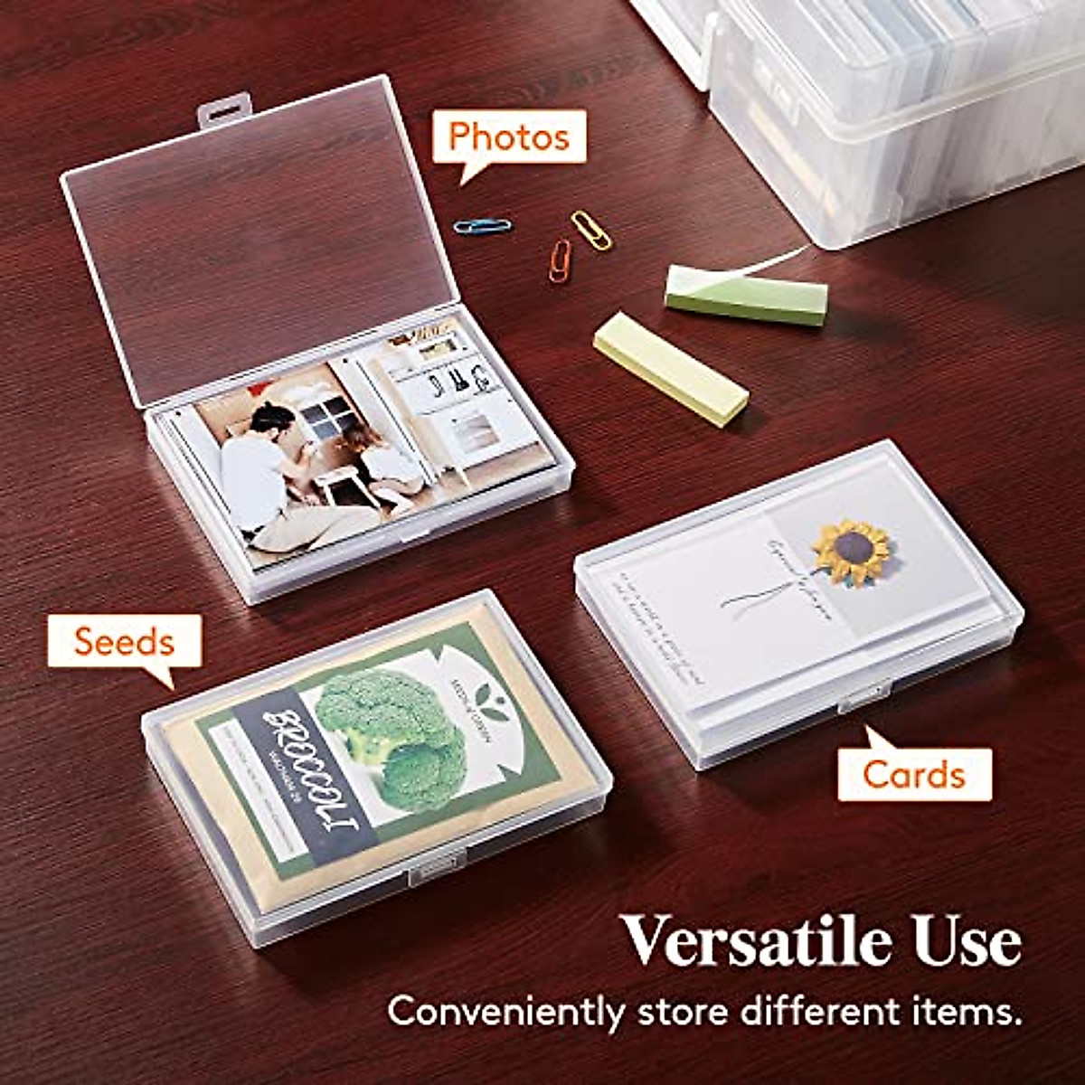 Lifewit Photo Storage Box 4x6 Photo Case, 18 Inner Photo Keeper, Clear Photo Boxes Storage, Plastic Photo Organizer Craft Storage Box for Seeds Cards Pictures Stamps with 1 Sheet Label Sticker