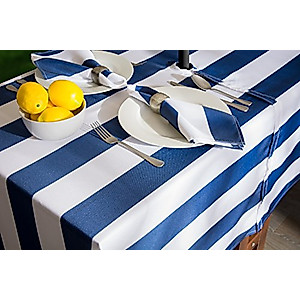 DII Cabana Stripe Outdoor Tabletop Collection, Stain/Wrinkle Resistant & Waterproof, 60x120 Rectangle Zipper Tablecloth, Nautical Blue