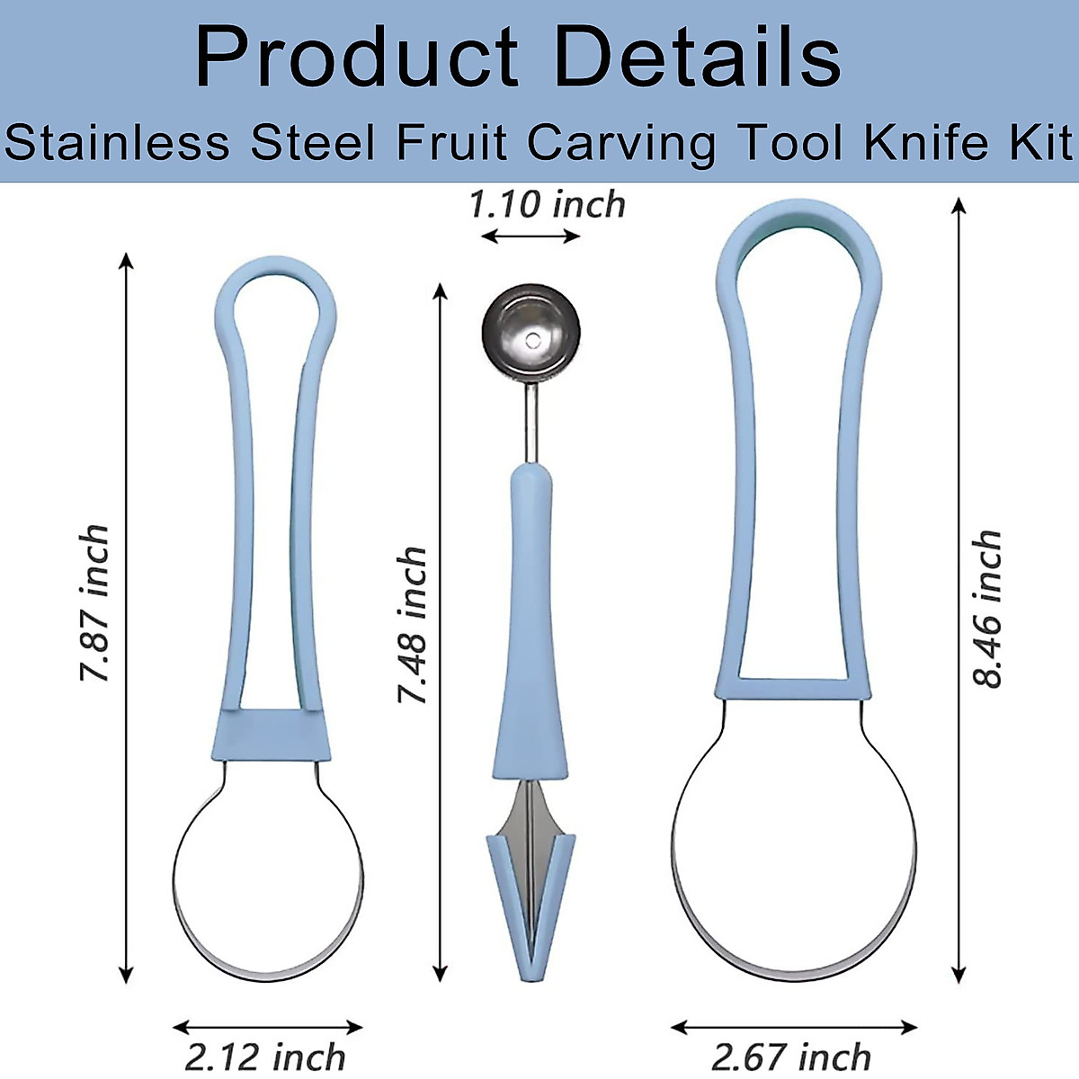 JTDEAL Melon Ball Scoop Set, Multifunctional 4 in 1 Stainless Steel Fruit Carving Tool Knife Set, Fruit Platter Carving Fruit Plate Small Tool, Cantaloupe Watermelon Ball Scoop (blue)