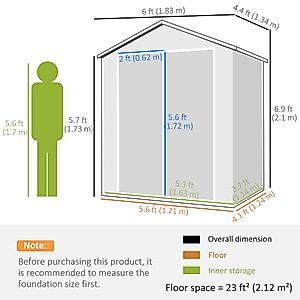 Outsunny Outdoor Storage Shed, 6' x 4.5' Garden Shed with Double Lockable Doors, Vent and Window, Plastic Utility Tool Shed for Backyard, Patio, Garage, Lawn, Gray