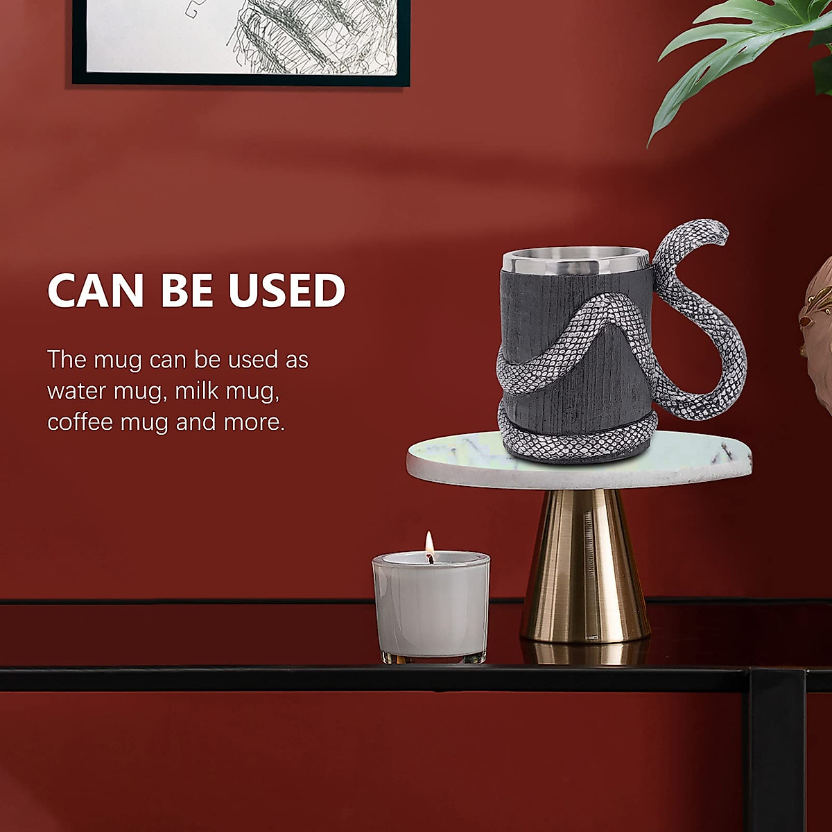 jojofuny Snake Coffee Mug Cup Cobra Drinking Cups, Stainless Steel Beer Mug Espresso Cup Beverage Mug for Milk Coffee Ice Cream Tea Juice (Black)