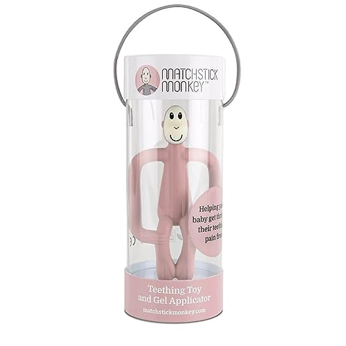 Matchstick Monkey Original Teething Toy for Baby 3 Months+, BPA-Free Food Grade Silicone, Easy to Hold & Naturally Fits in Mouth, Stimulates and Massages Sore Gums, Dusty Pink