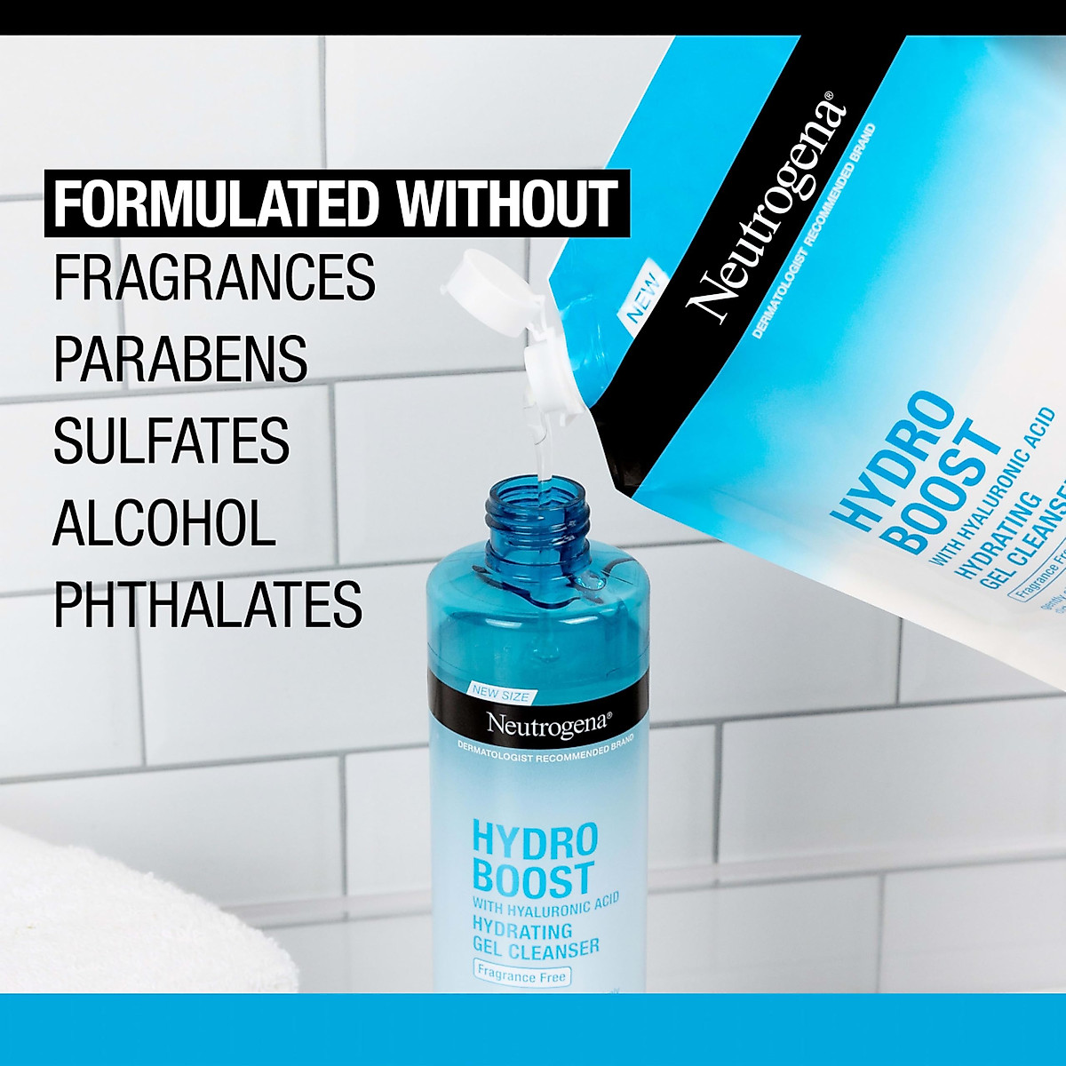 Neutrogena Hydro Boost Fragrance Free Hydrating Gel Facial Cleanser with Hyaluronic Acid, Daily Foaming Face Wash & Makeup Remover, Gentle Face Wash, Non-Comedogenic, Refill Pouch, 16 fl. oz