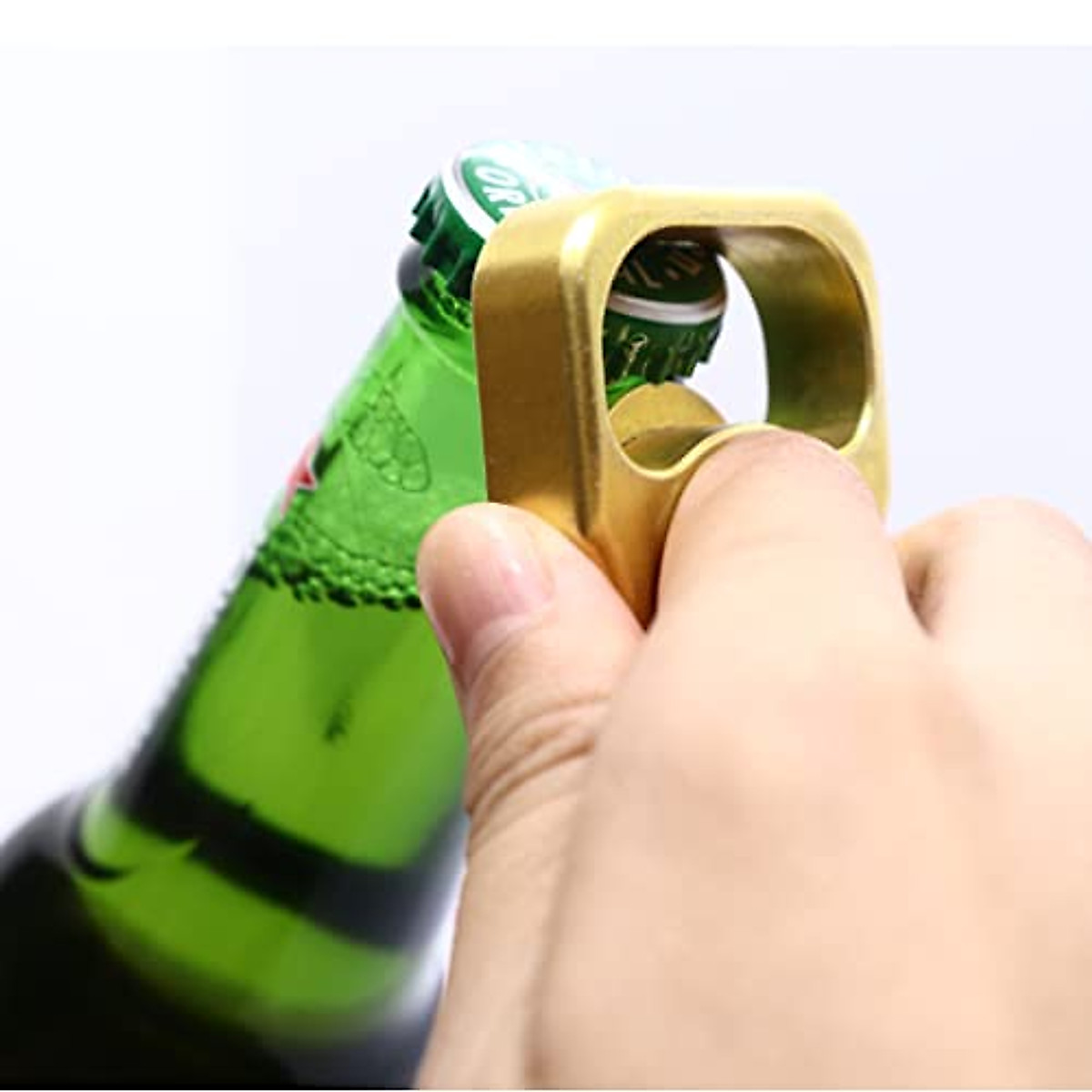Brass Bottle Opener Solid and Durable - Personalized Pocket Keychain Easy to Carry, Opener for Vintage Beer Gifts for Men, Husband, Dad, Boyfriend（2.1x1.5x0.4inch）