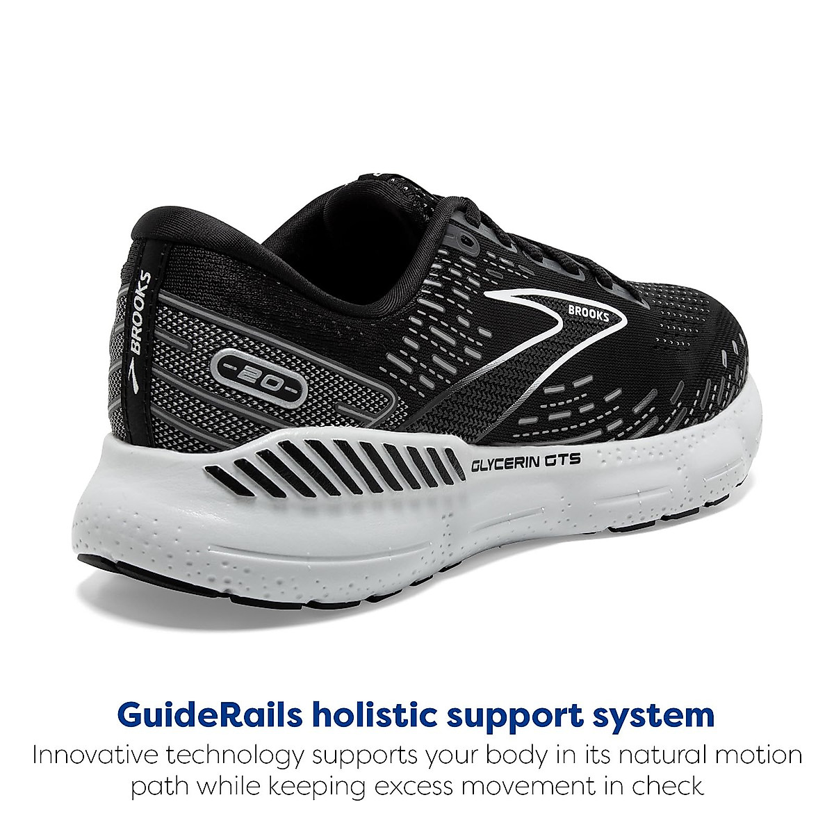 Brooks Men's Glycerin GTS 20 Supportive Running Shoe - Black/White/Alloy - 11 Medium