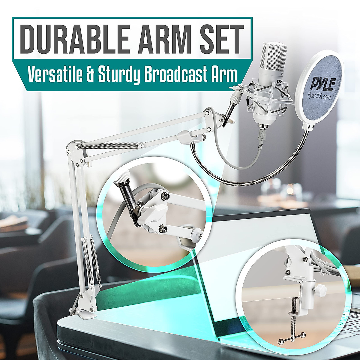 Pyle USB Condenser Microphone Streaming Kit - Professional Computer/Mac Mic Audio Cardioid Boom with Adjustable Arm Stand & Pop Filter for Podcast, Gaming, Studio, YouTube