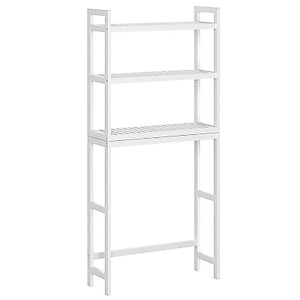 SONGMICS Over The Toilet Storage, 3-Tier Bamboo Over Toilet Bathroom Organizer with Adjustable Shelf, Fit Most Toilets, Space-Saving, Easy Assembly, White UBTS01WT