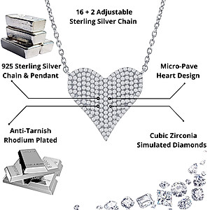 Beaux Bijoux Sterling Silver Heart Necklace for Women Micro-Pave Cubic Zirconia Pendant Heart Shaped Necklace for Women